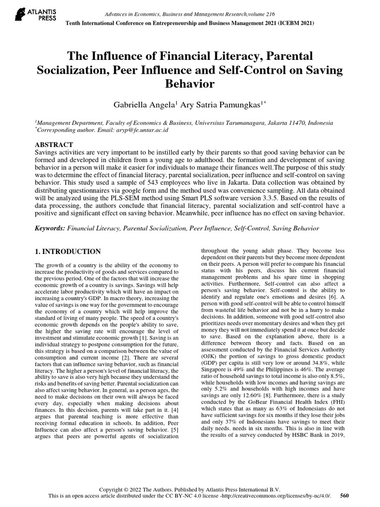 The Influence of Financial Literacy, Parental Socialization, Peer Influence and Self-Control On ...