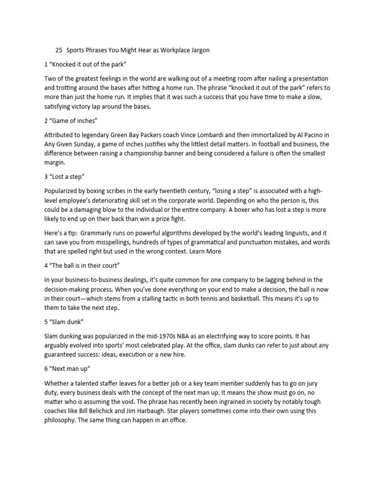 Sports Lingo | PDF