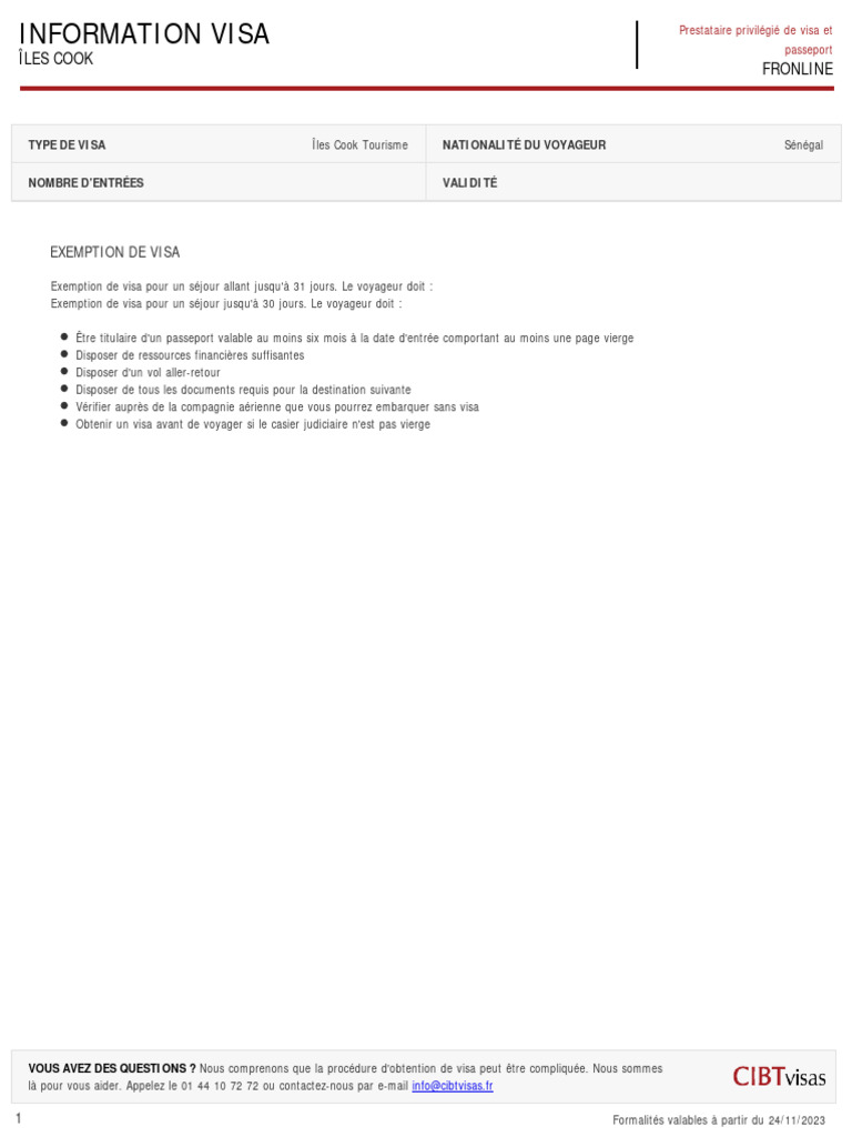 Îles Cook Dossier de Demande de Visa | PDF