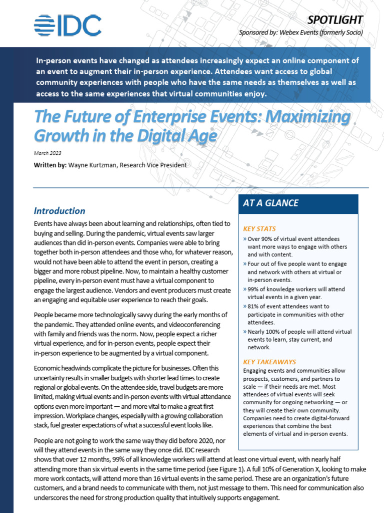 Webex Events Idc Report The Future of Enterprise Events Maximizing Growth in The Digital Age | PDF