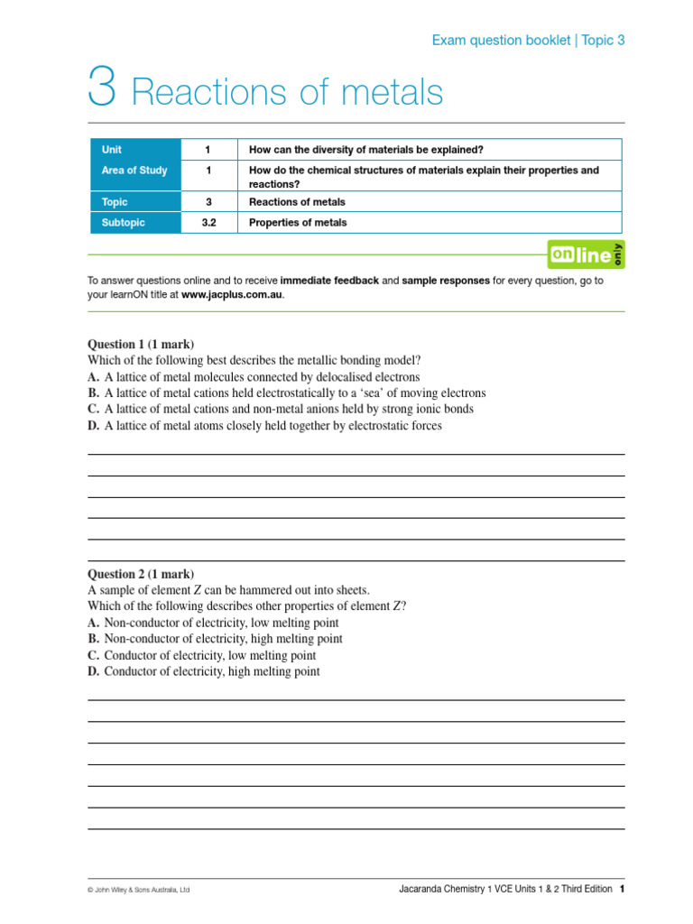 Reaction of Metals | PDF