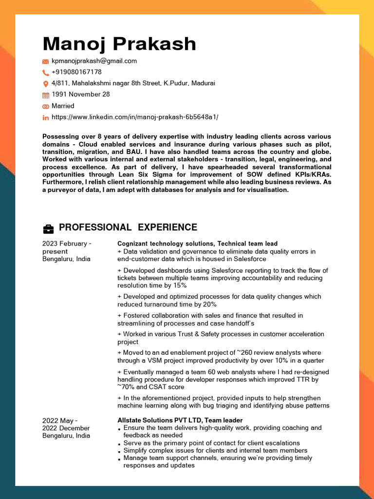 Manoj - AR AM Profile | PDF