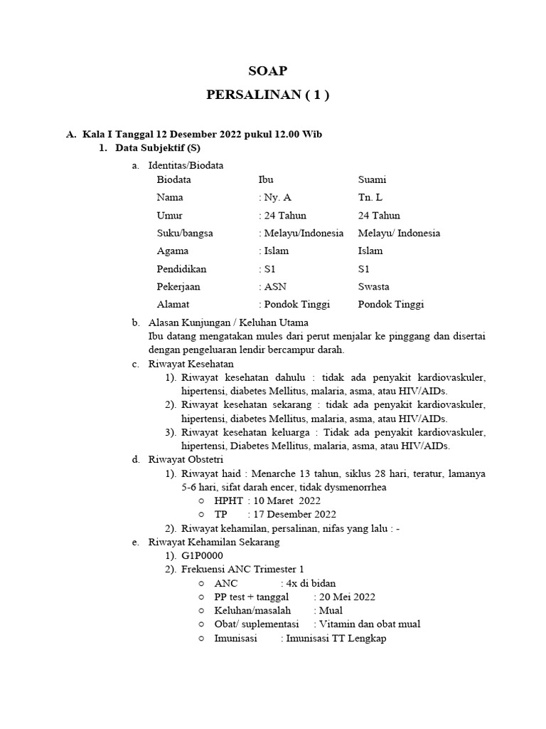 SOAP Persalinan | PDF | Salud y bienestar