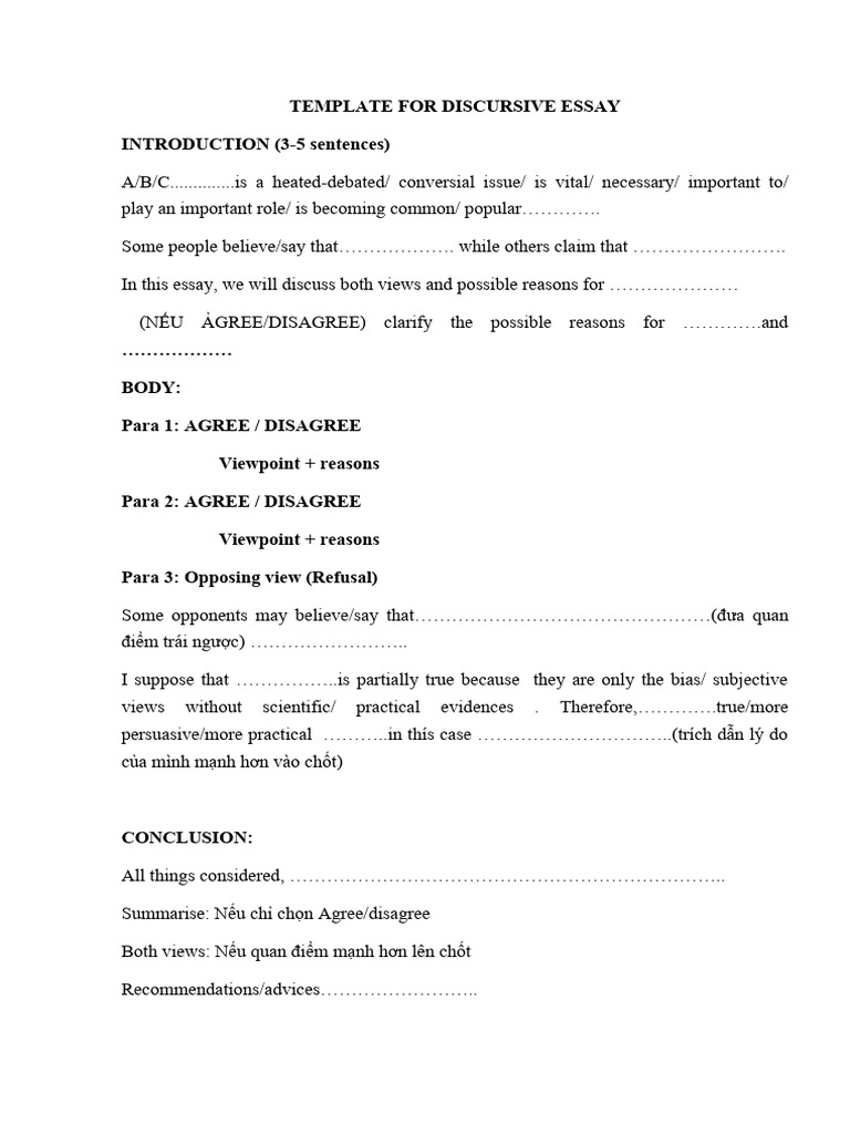 TEMPLATE FOR DISCURSIVE ESSAY | PDF