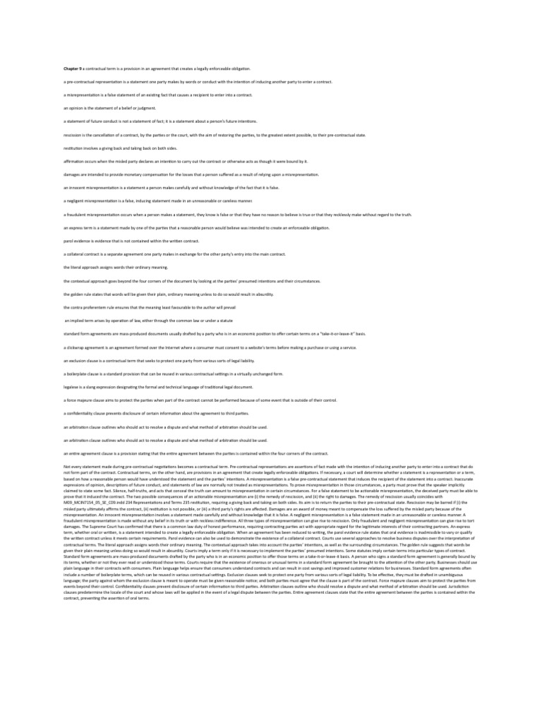 Chapter 9 Summary | PDF | Misrepresentation | Ethical Principles