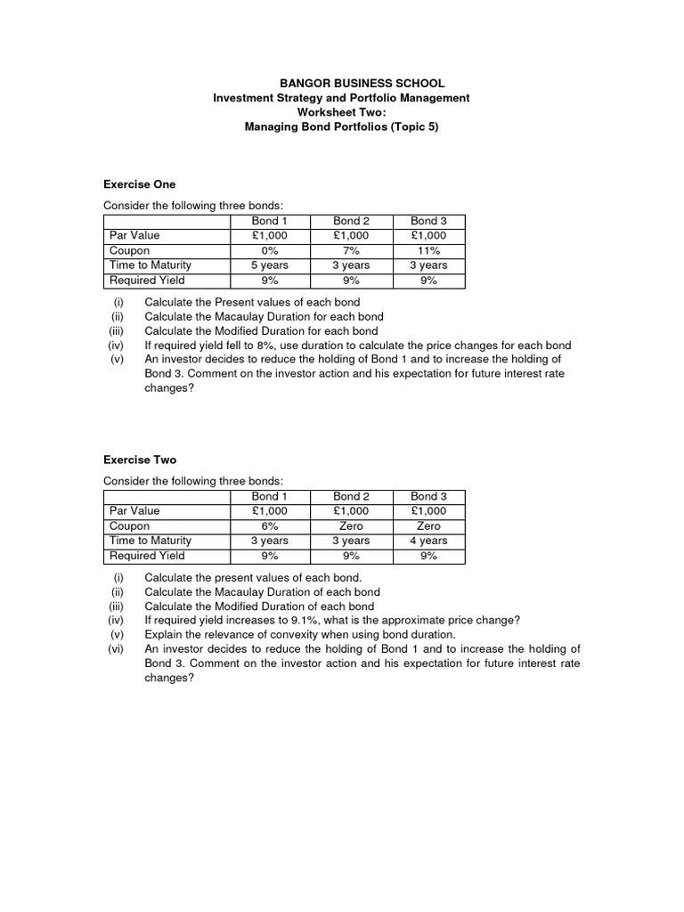Worksheet 2 Q- Managing Bond Portfolios | PDF