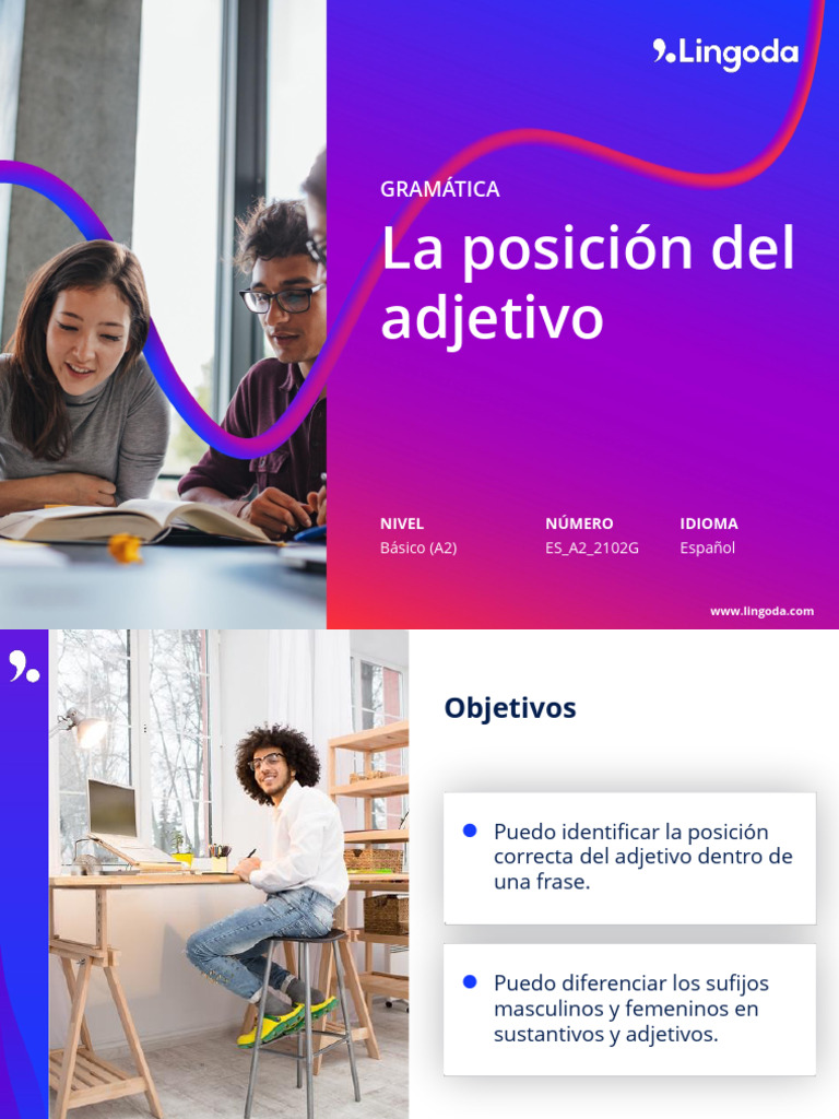 A2!2!022 Lingoda Spanish The Position of The Adjective | PDF | Adjetivo | Género gramatical
