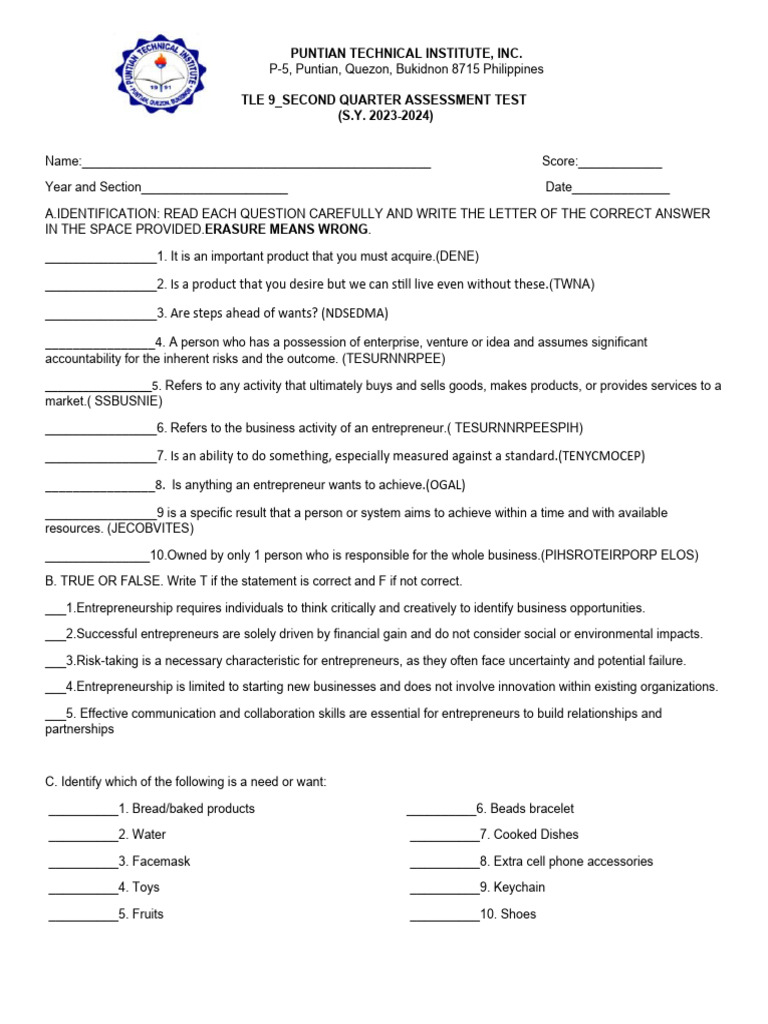 Tle 9 2ND Quarter Exam | PDF | Cell (Biology) | Microscope