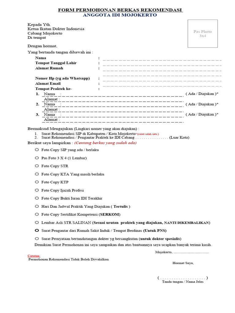 Form Rekom Anggota Mojokerto | PDF