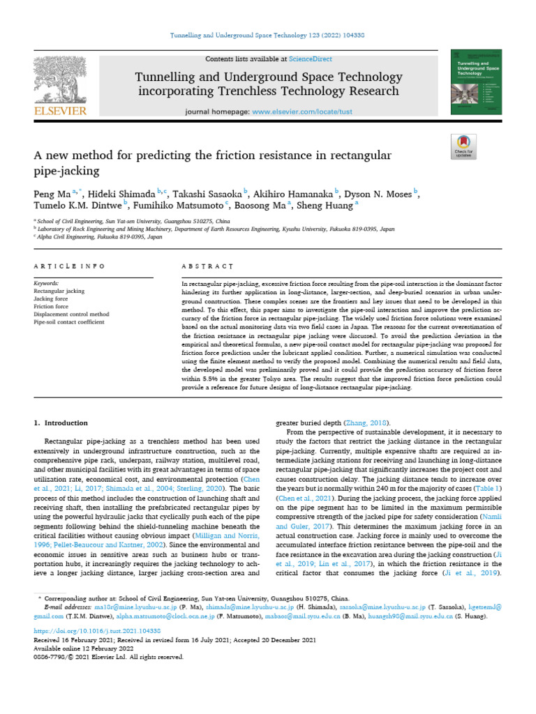 (2022) A New Method For Predicting The Friction Resistance in Rectangular Pipe-Jacking | PDF