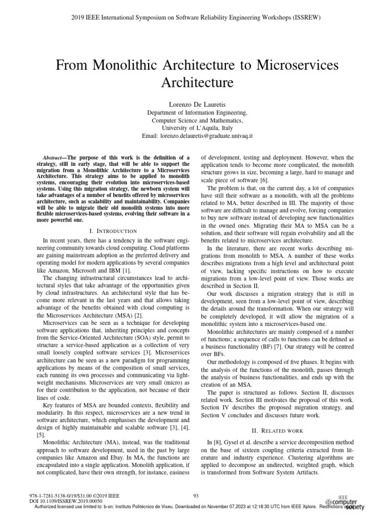 From Monolithic Architecture To Microservices | PDF