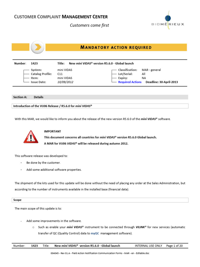 1423 - MAR - VIDAS - New Mini VIDAS - Version R5.6.0 - Global Launch ...