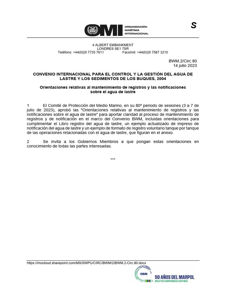 BWM.2-Circ.80 - Orientaciones Relativas Al Mantenimiento de Registros y Las Notificaciones Sobre ...