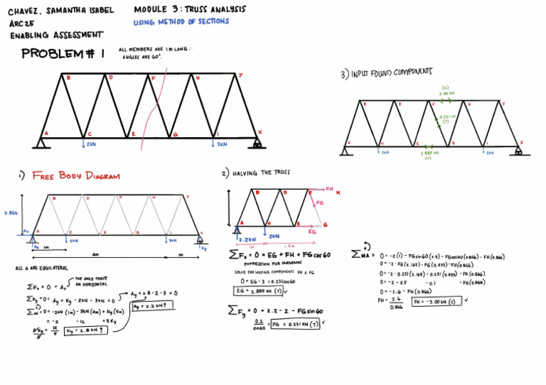 EA Truss Analysis Method of Sections - Problem 1 | PDF