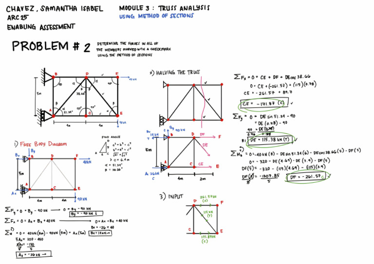 EA Truss Analysis Method of Sections - Problem 2 | PDF