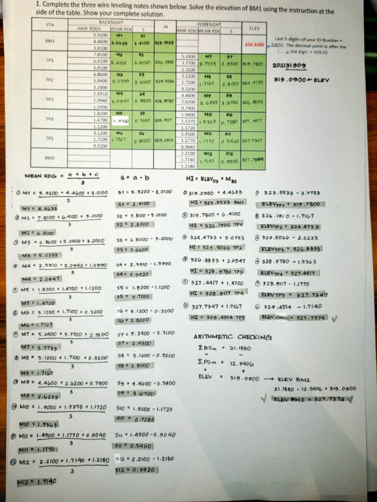 Plate No.1 Three Wire Leveling Homework | PDF