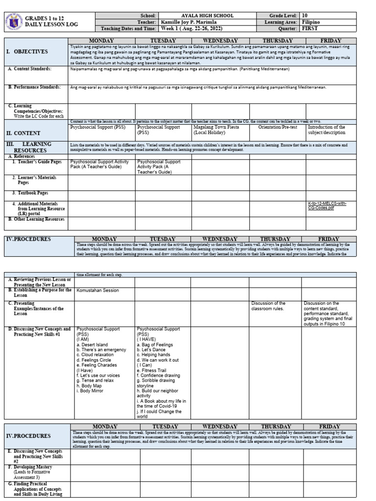 FIL10-DLL 1Q Week-1 | PDF