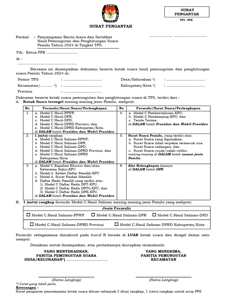 V1 - Draft Surat Pengantar Berita Acara (PPS Ke PPK) | PDF