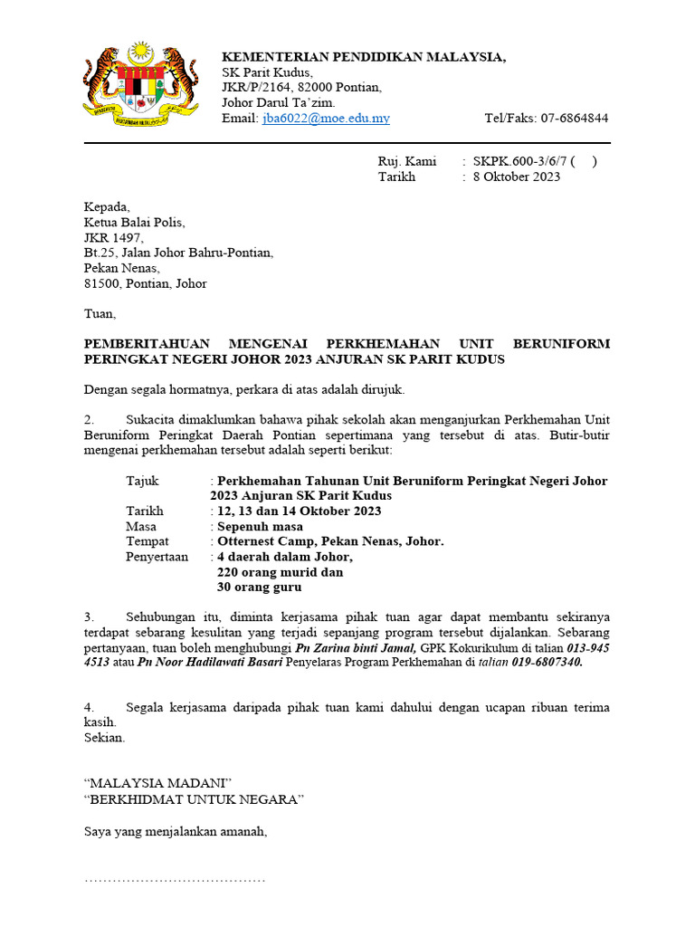 Surat Bomba, KKM Dan Polis Camping 2023 | PDF