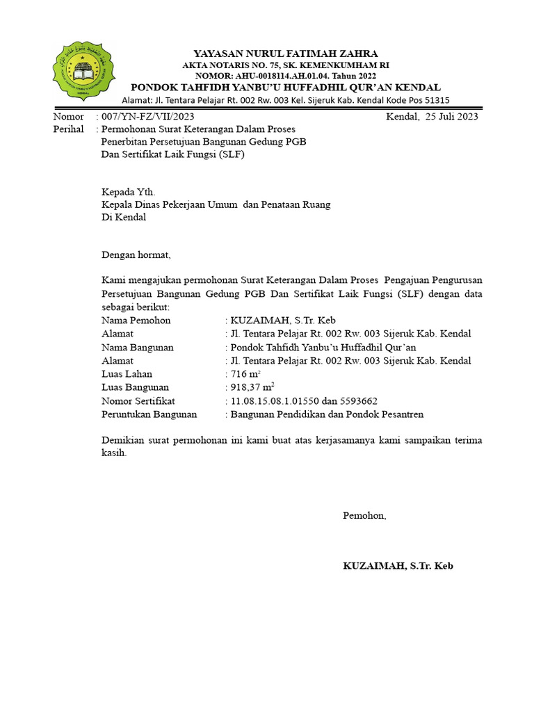 Surat Permohonan PGB Dan SLF | PDF