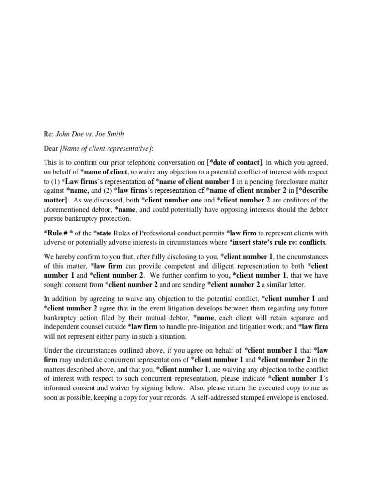 Waiver of Conflict Letter | PDF