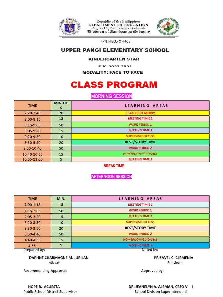 Sample Class Program Kinder | PDF