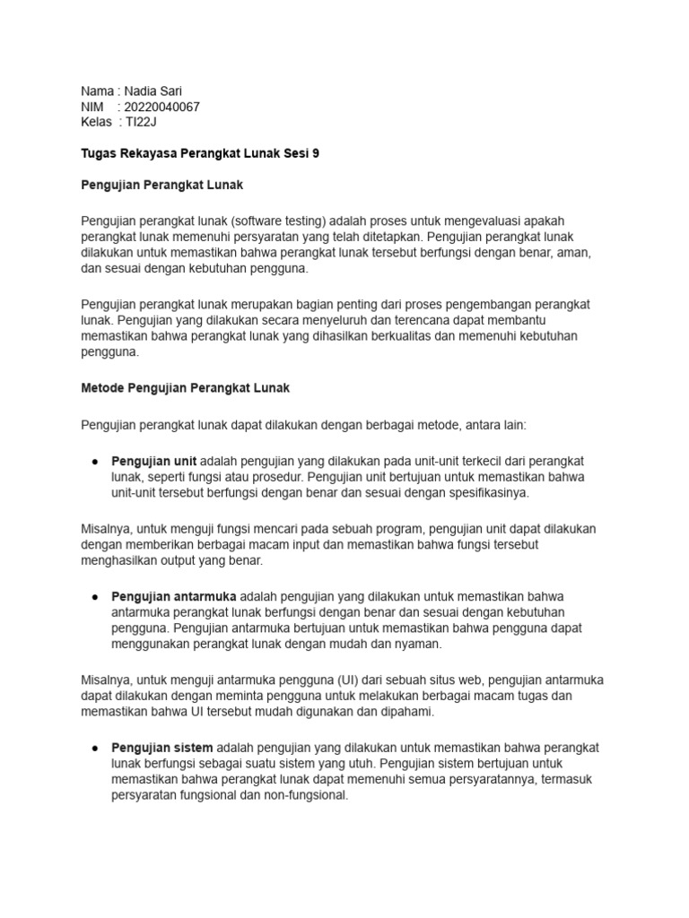 Sesi 9 Pengujian Perangkat Lunal | PDF
