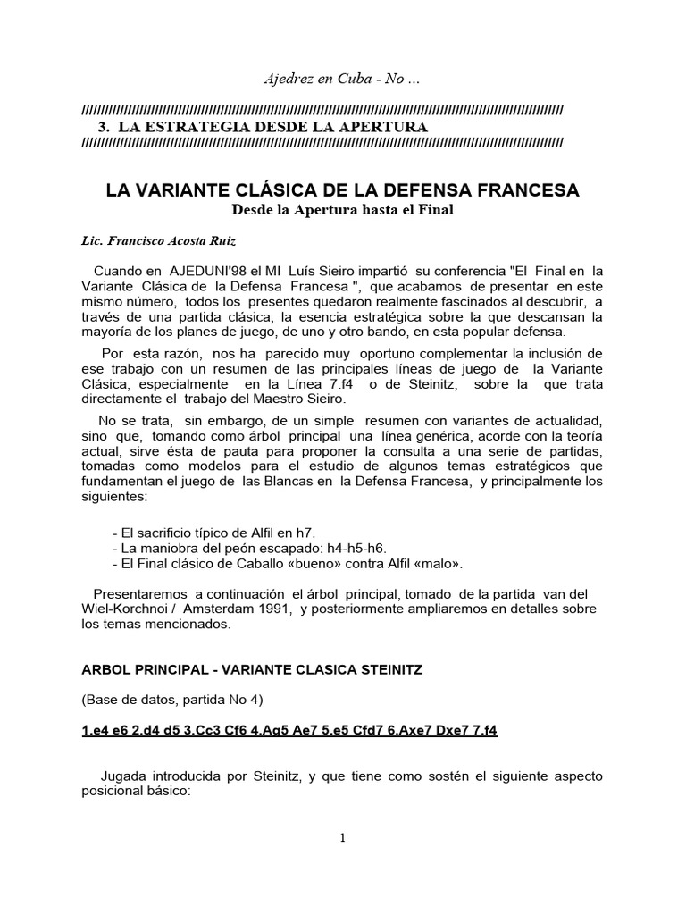 Defensa Francesa - La Variante Clasica - Steinitz | PDF | Aperturas de ...