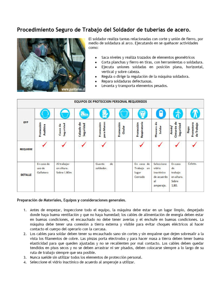 Procedimiento Seguro de Trabajo Del Soldador de Tuberías de Acero | PDF Procedimiento Seguro de Trabajo Del Soldador de Tuberías de Acero | PDF
