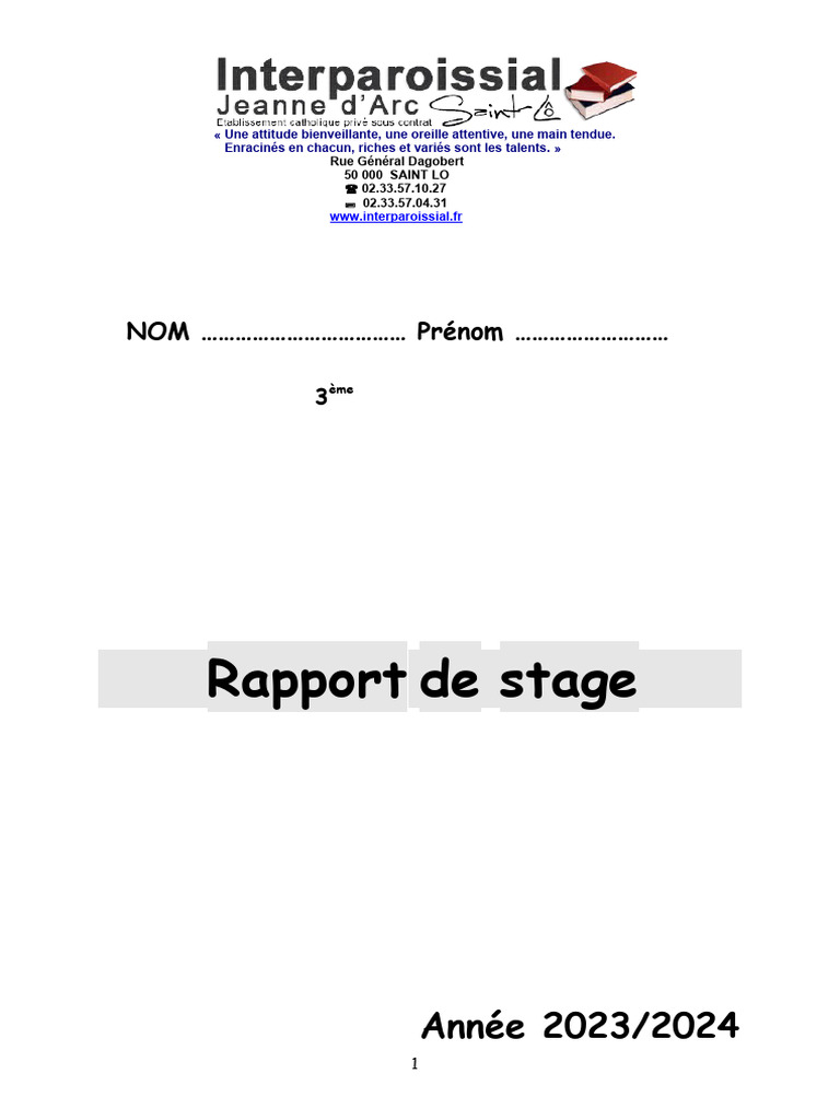 Modele Rapport de Stage 3eme 4 | PDF