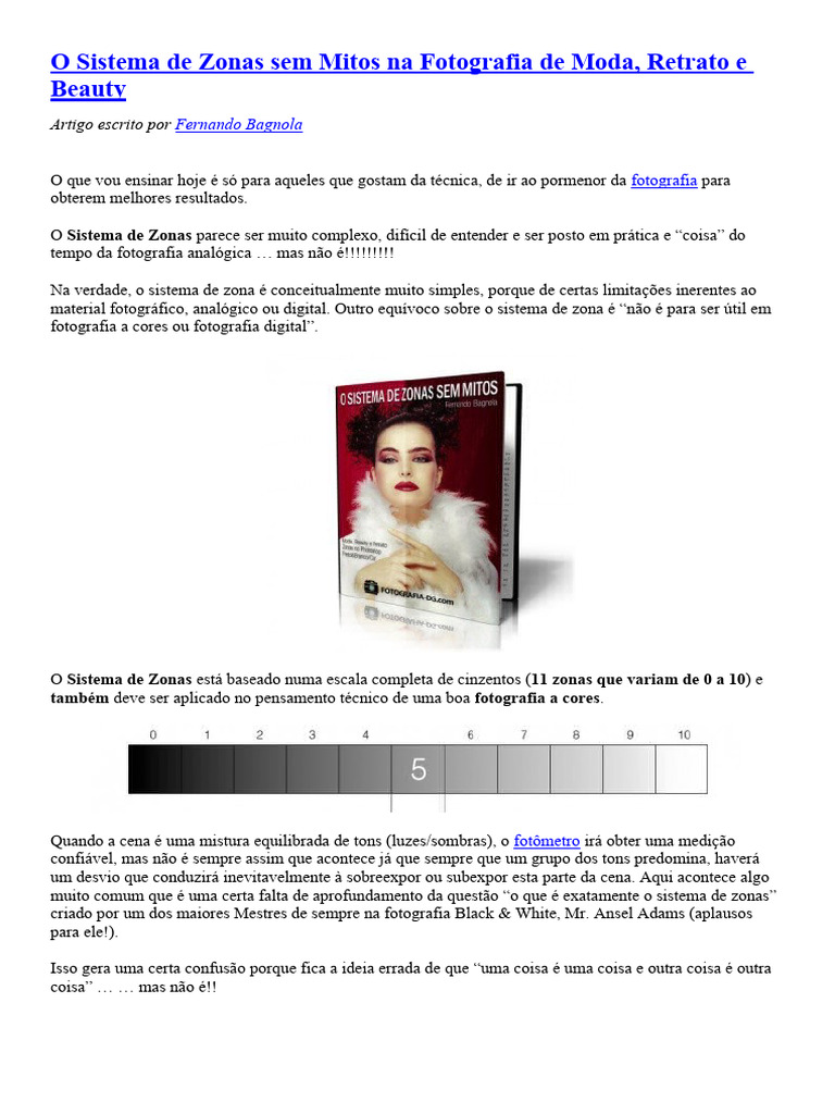 O Sistema de Zonas Sem Mitos Na Fotografia de Moda | PDF