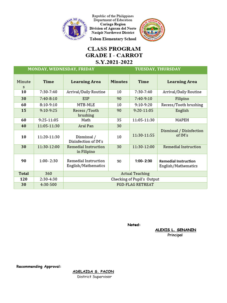 Grade-1class-Program 2021-2022 | PDF