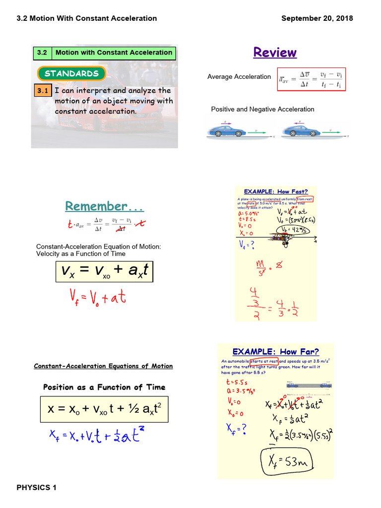 3.2 Motion With Constant Acceleration p1 | PDF