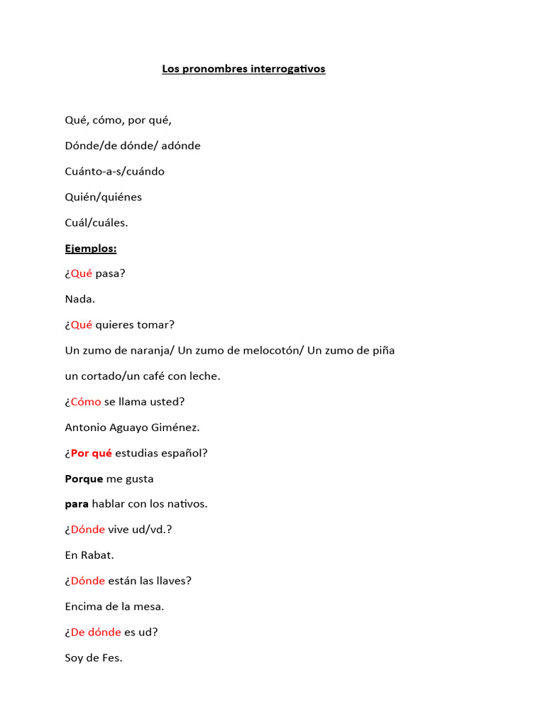 Pronombres Interrogativos | PDF