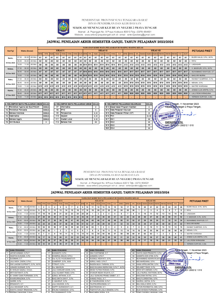 Jadwal Pas Ganjil Tp. 2023-2024 | PDF