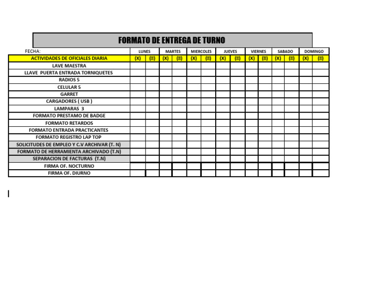 Formato de Entrega de Turno | PDF