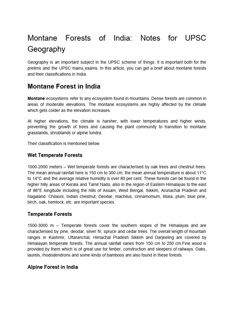 Montane Forests of India Notes For UPSC Geography | PDF