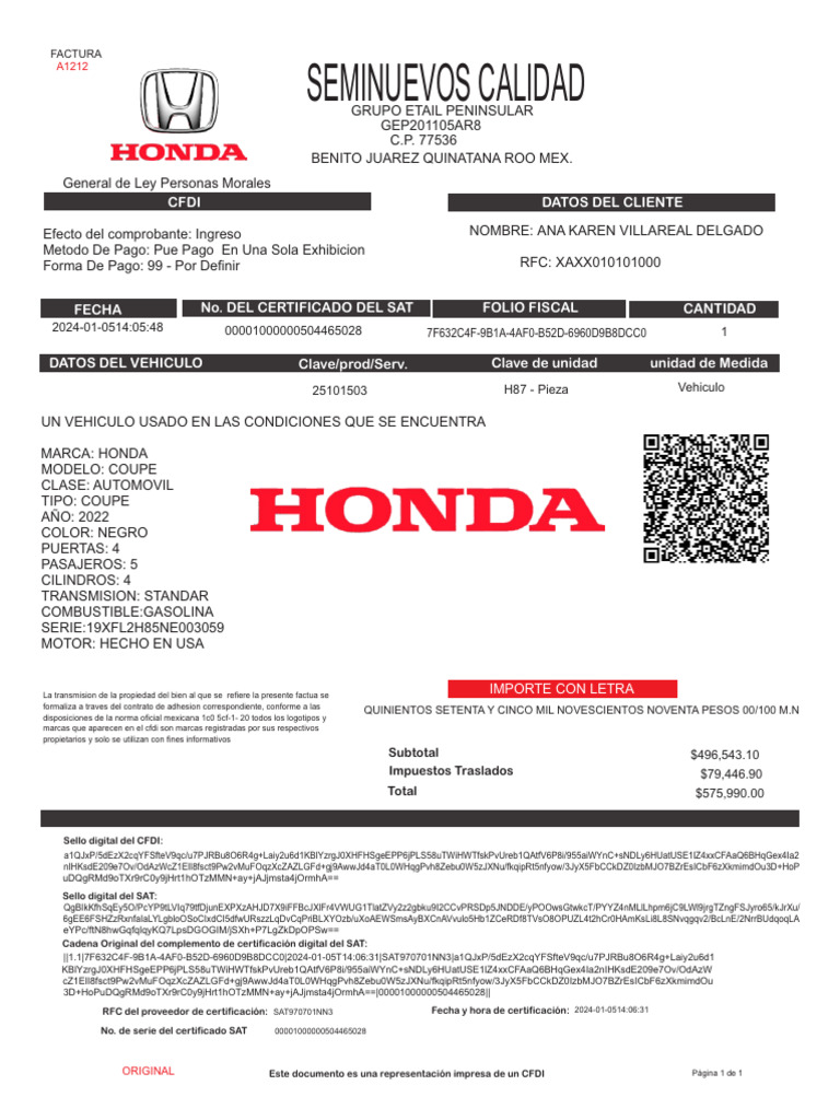 Refa Honda Machote Ana Karen | PDF