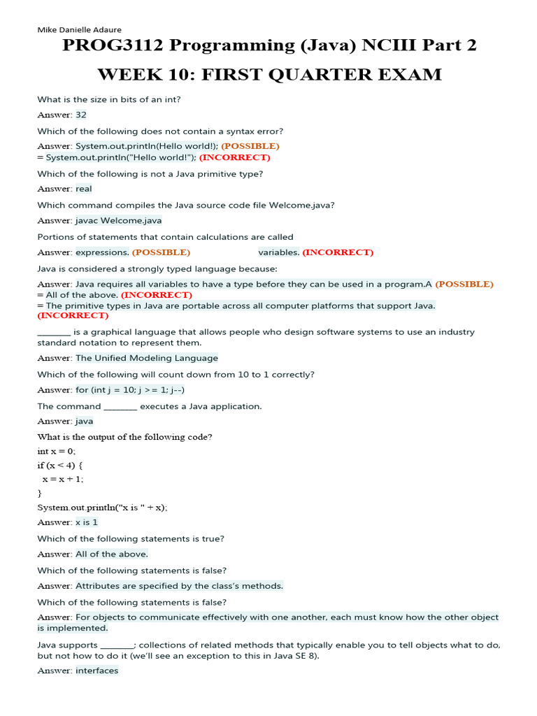 PROG3112 Programming Java NCIII Part 2 WEEK 10 FIRST | PDF | Java (Programming Language ...