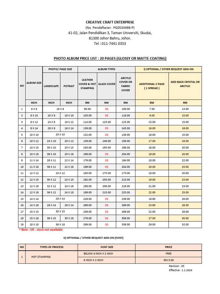 Album Price List 03 | PDF