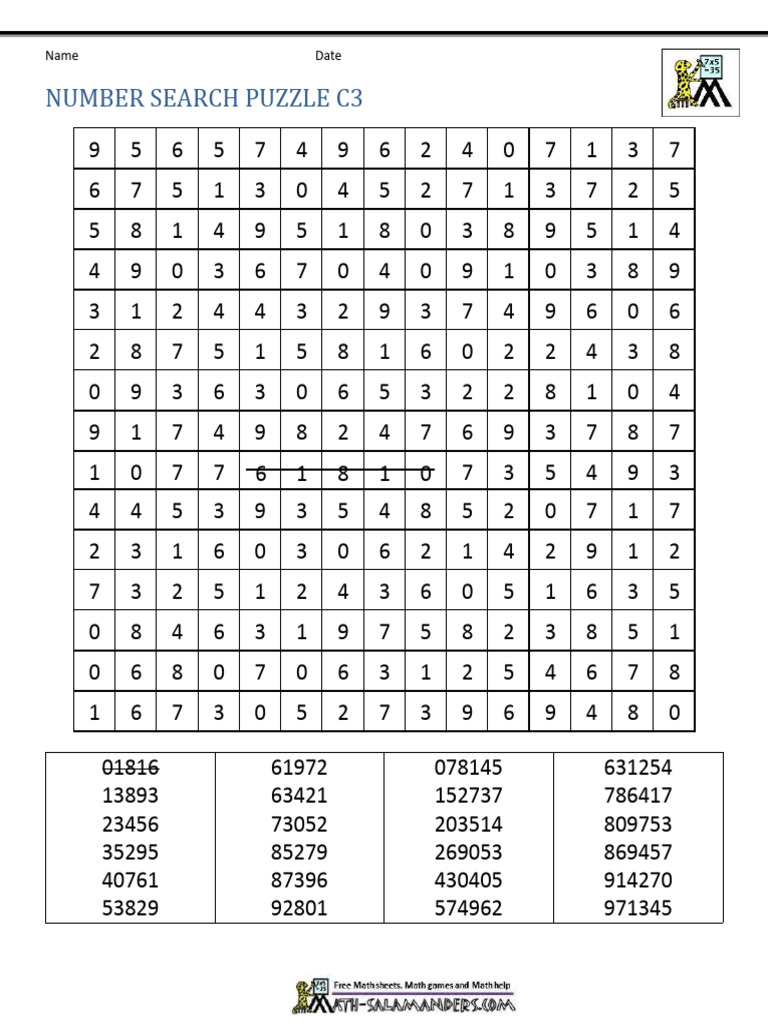 Number Search Puzzle c3 | PDF