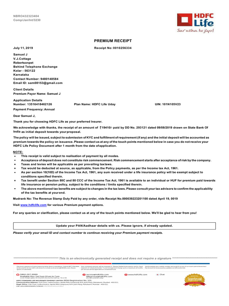 Payment Receipt 0010256334 Life | PDF | Business | Law