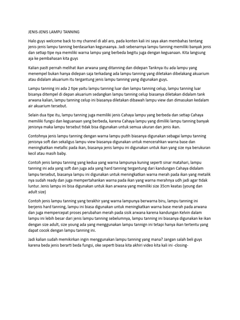 Jenis-Jenis Lampu Tanning | PDF