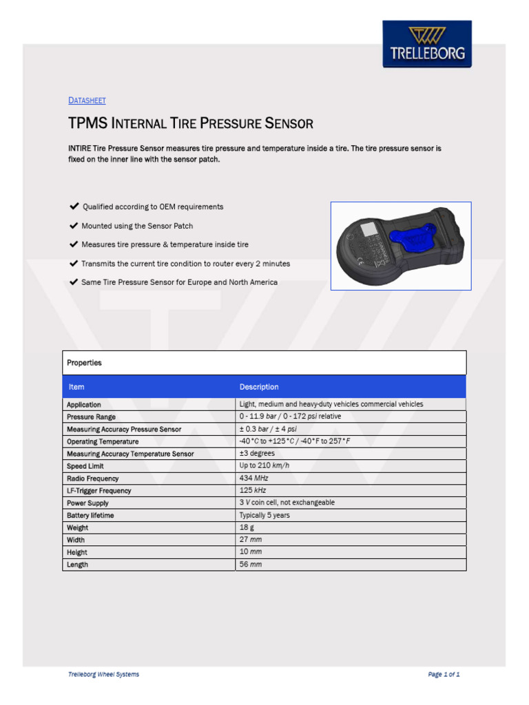 Trelleborg DS TPMS Internal Tire Pressure Sensor | PDF