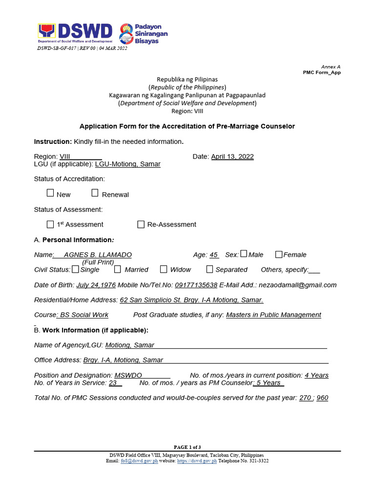 Application Form For PMC Accreditation (Page 1 Only) | PDF