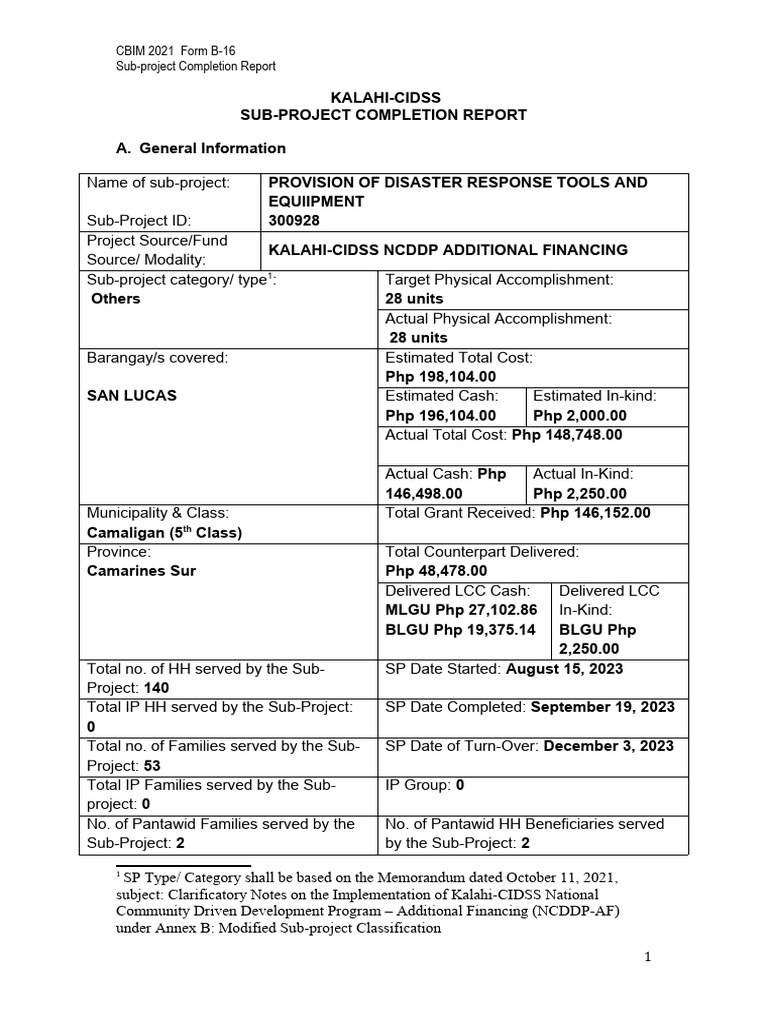 SL Sub Project Completion Report 11.13.23 | PDF