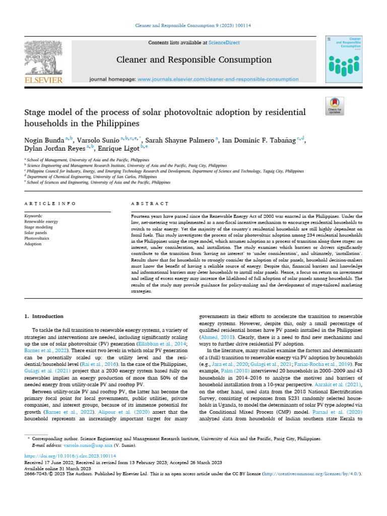 Stage Model of The Process of Solar Photovoltaic Adoption by ...