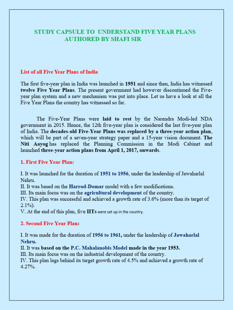 Study Capsule To Understand Five Year Plans | PDF | Social Science