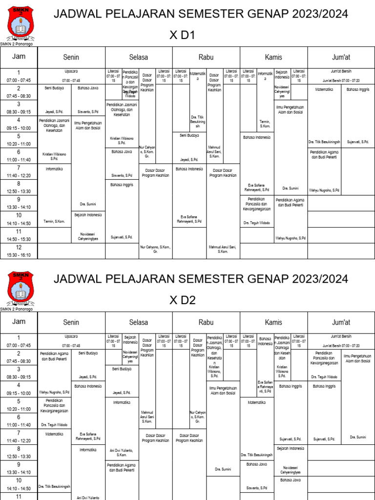 Jadwal Kelas 23-24-8 | PDF