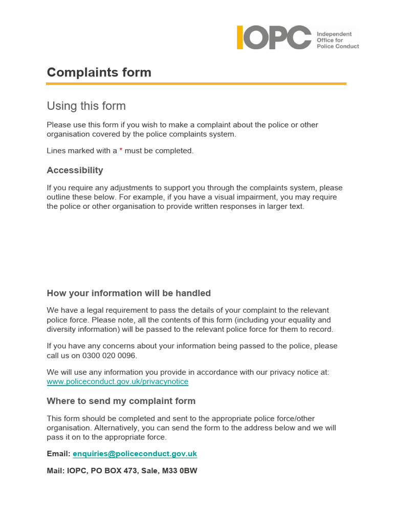 Police Complaints Submission Form | PDF | White People | Police